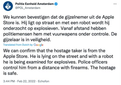 [U] Would-Be Amsterdam Apple Store Robber Takes Hostage