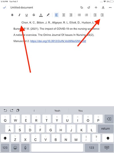Create a Hanging Indent with Google Docs on iPad