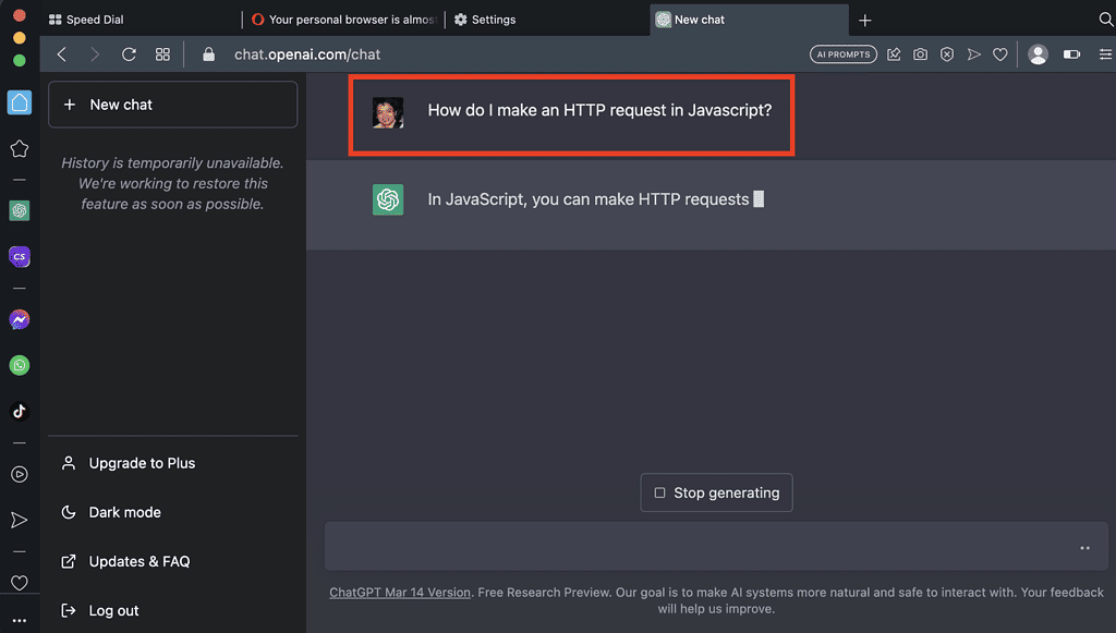 How to Use ChatGPT in the Opera Browser on Mac