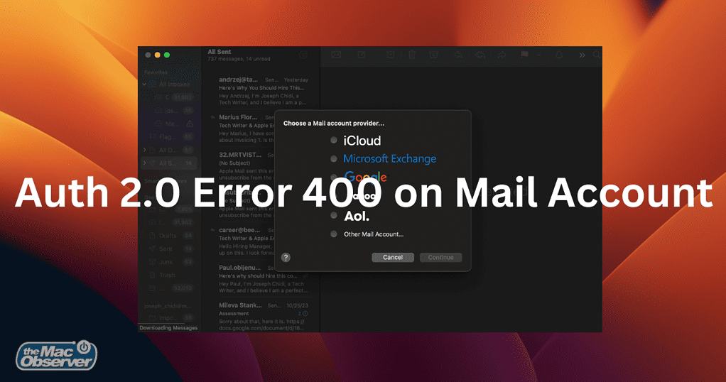 Error Fixed: Auth 2.0 Error 400 on Mail Account