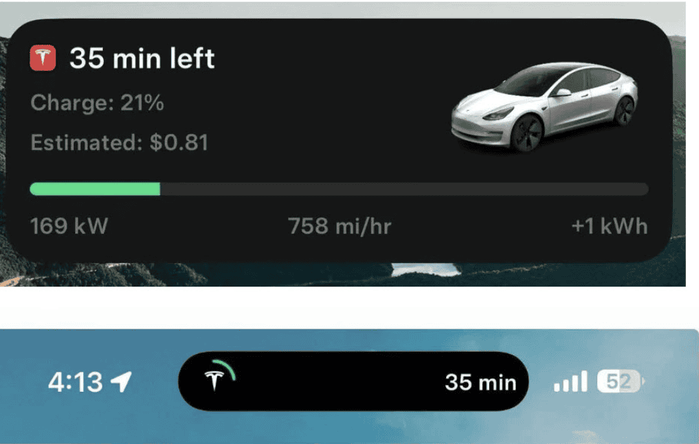 Tesla App Gets Live Activities Support for Supercharging