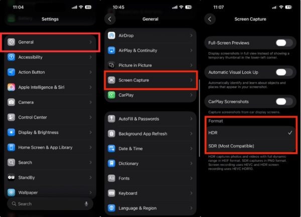 How To Capture HDR Screenshots and Screen Recordings on iOS 26