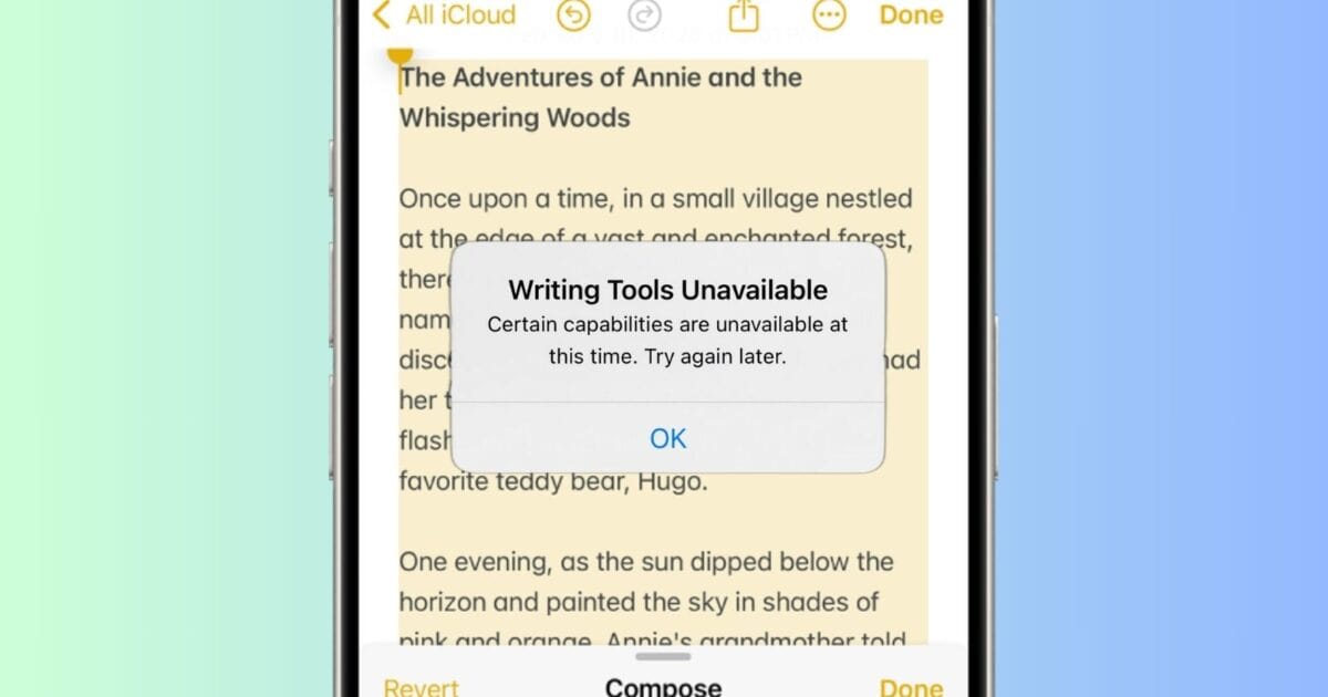 How To Fix ‘Writing Tools Unavailable’ Error When Using Apple Intelligence