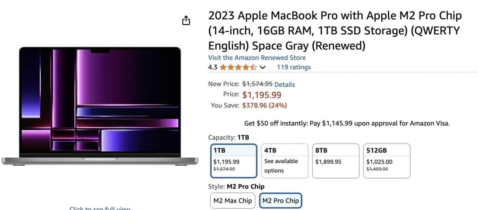 Amazon Slashes $380 Off Apple's 14-Inch M2 Pro MacBook Pro (16GB/1TB)