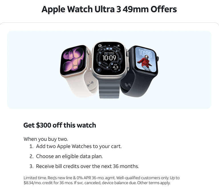 Apple Watch Ultra 3 Deals at Verizon, AT&T, T-Mobile, Amazon & More