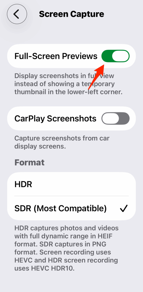 How to Turn Off Full-Screen Screenshot Previews in iOS 26