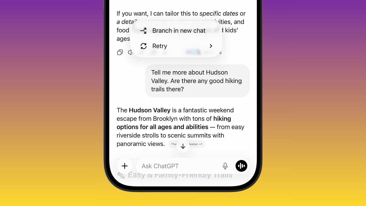ChatGPT for iOS adds branched chats to split conversations