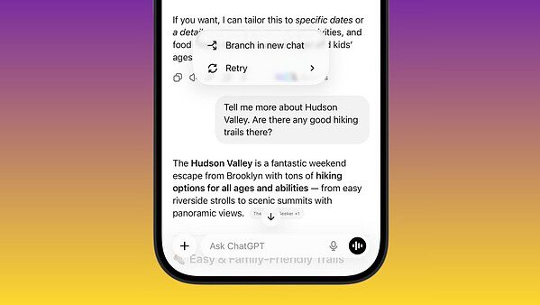 ChatGPT for iOS adds branched chats to split conversations