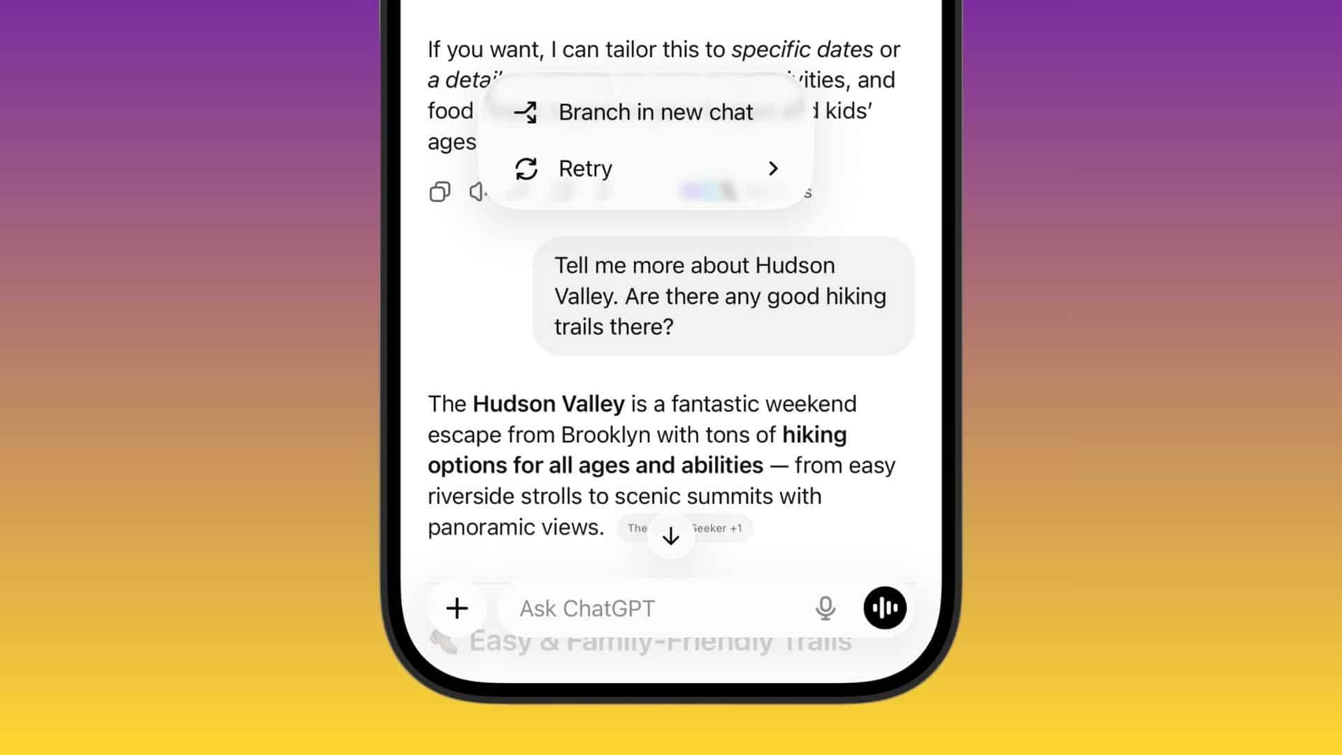 ChatGPT for iOS adds branched chats to split conversations