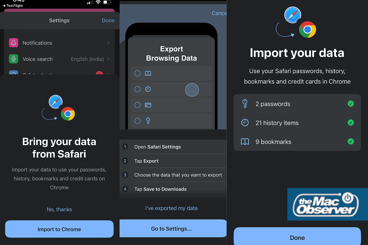 Chrome on iPhone adds guided Safari import