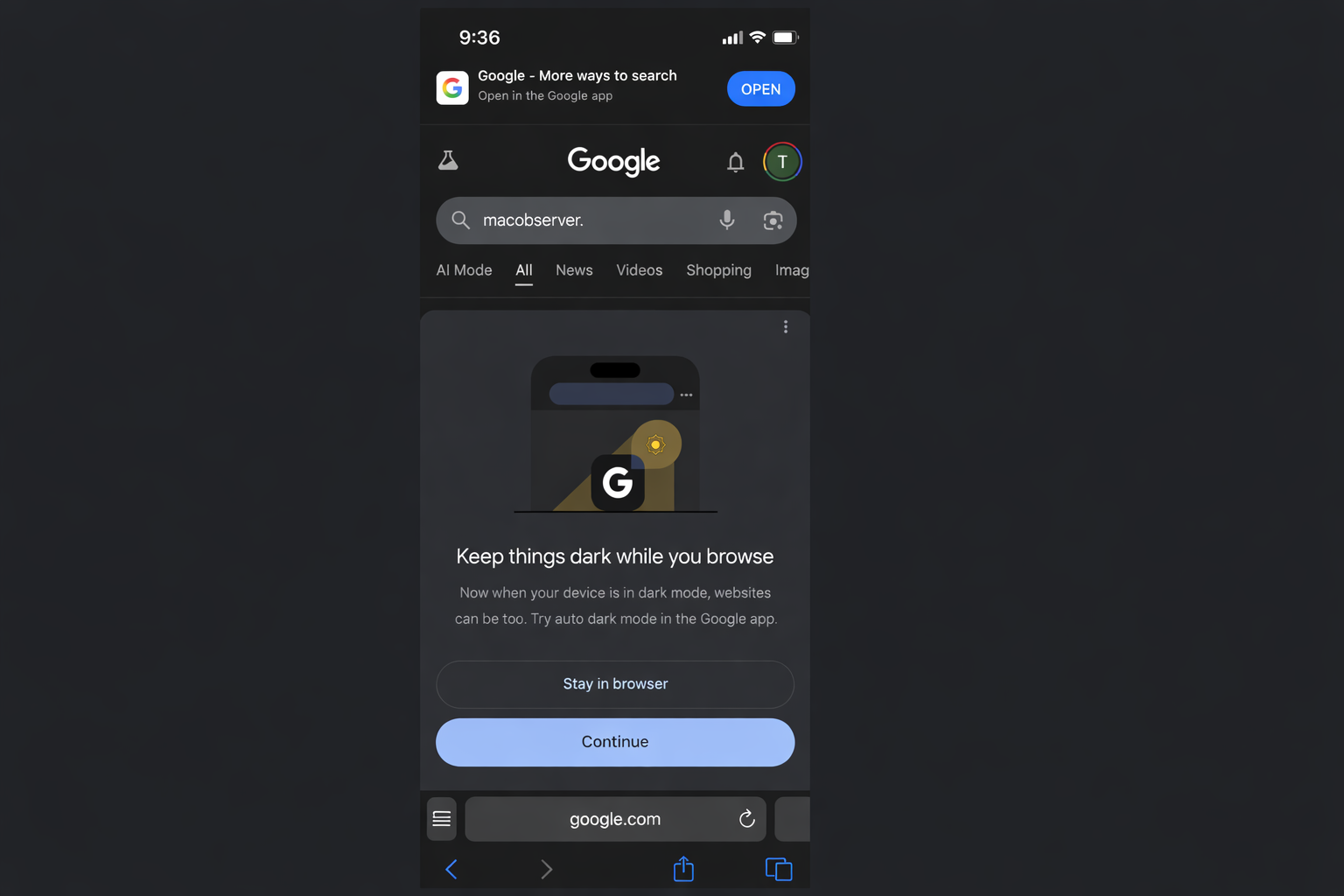 'Keep Things Dark': Google’s New Popup Pushes iPhone Browser Users