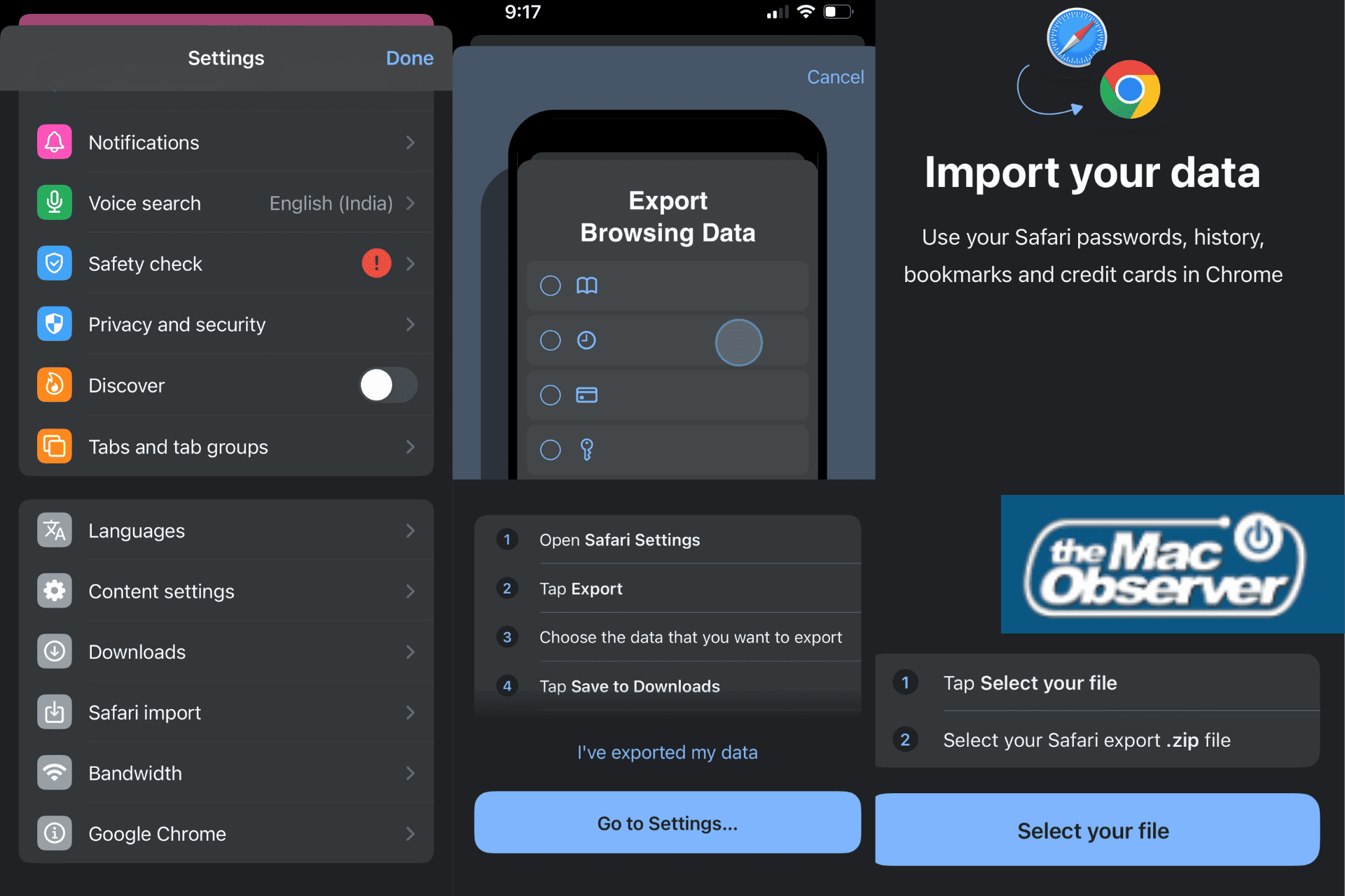 Chrome on iPhone adds guided Safari import